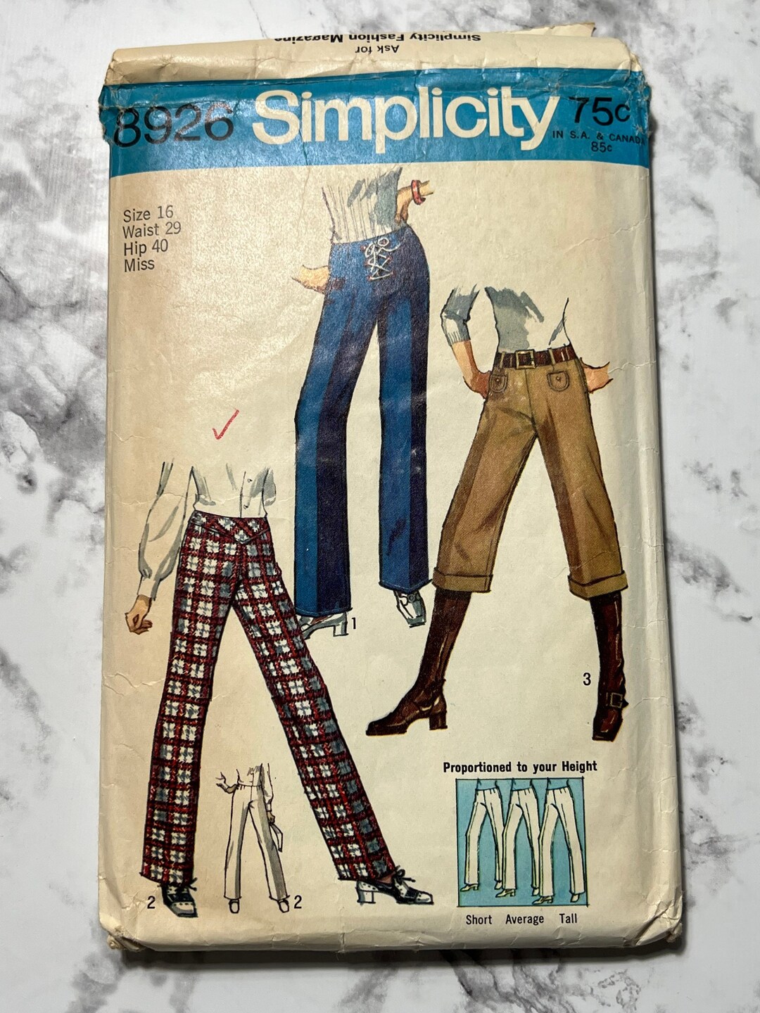 70s Misses Set of Hip Hugger Pants Pattern in Proportioned Sizes ...