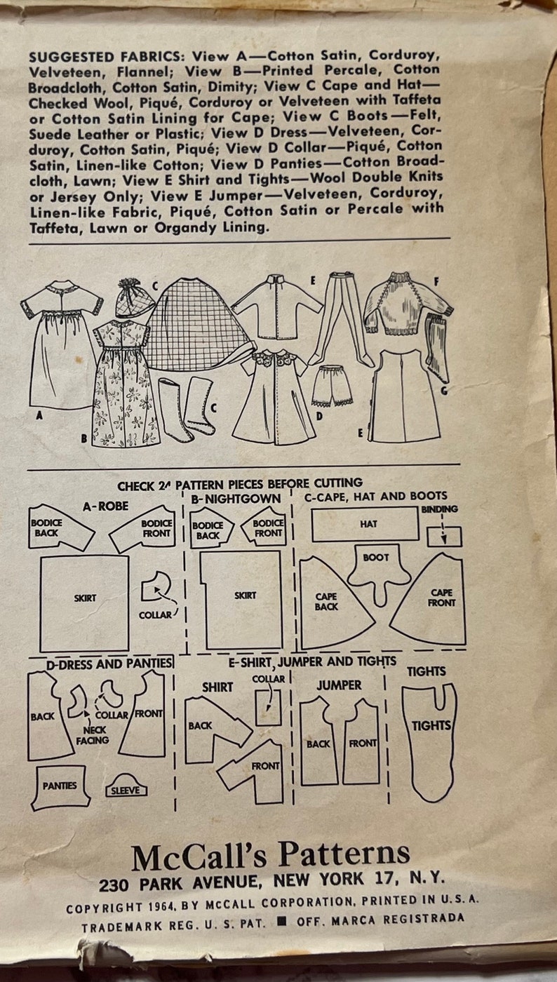 60s Talking Charmin' Chatty Doll's Wardrobe Pattern, 24 Doll Clothes ...