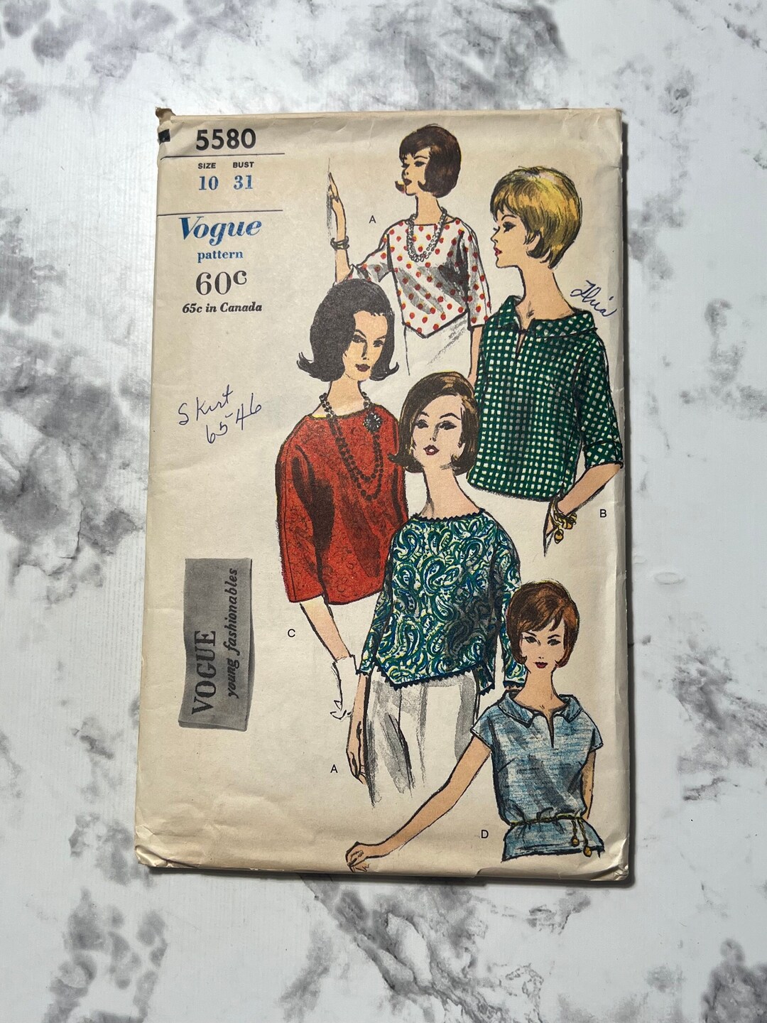 60s Young Fashionables Blouses Pattern, Collared or Collarless Shirt ...