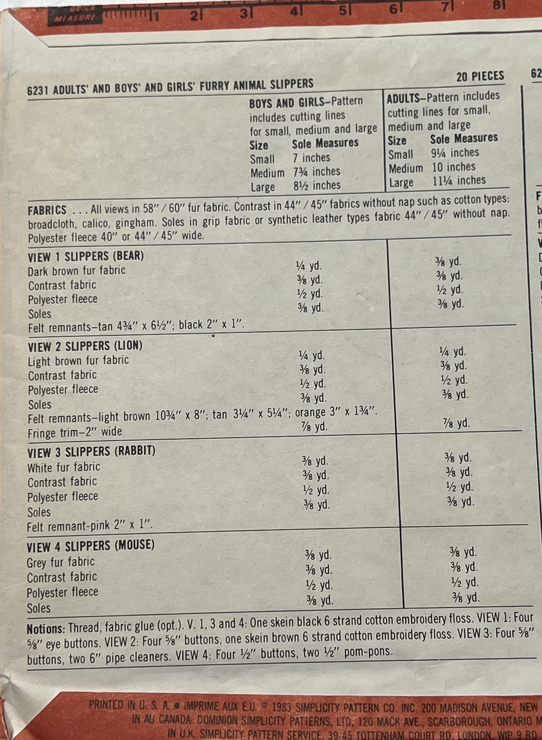 80s Adults and Boys and Girls Furry Animals Slippers Pattern, Lion ...