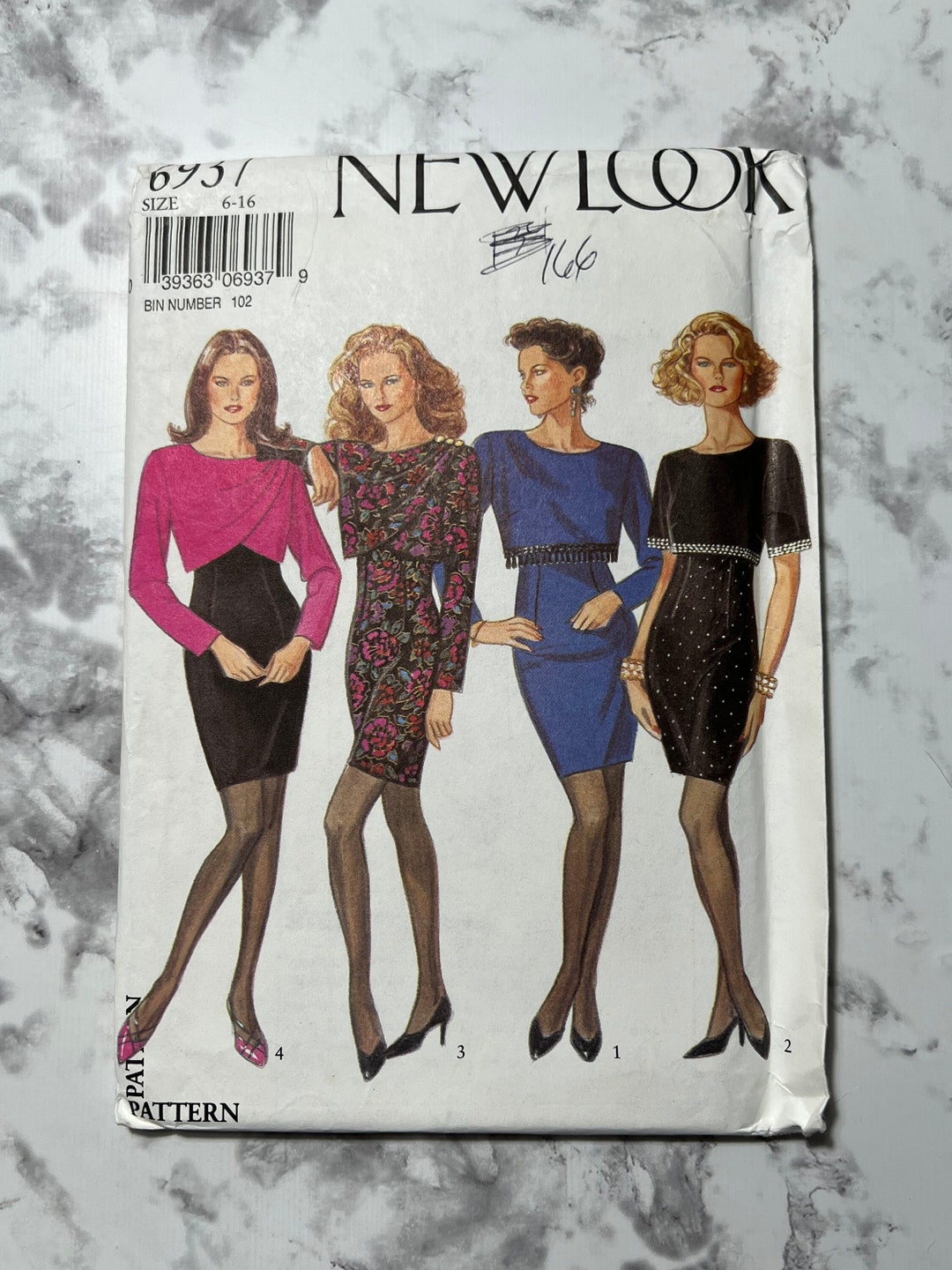 80s/90s Misses Dresses Pattern, Long or Short Sleeve Fitted Dress ...