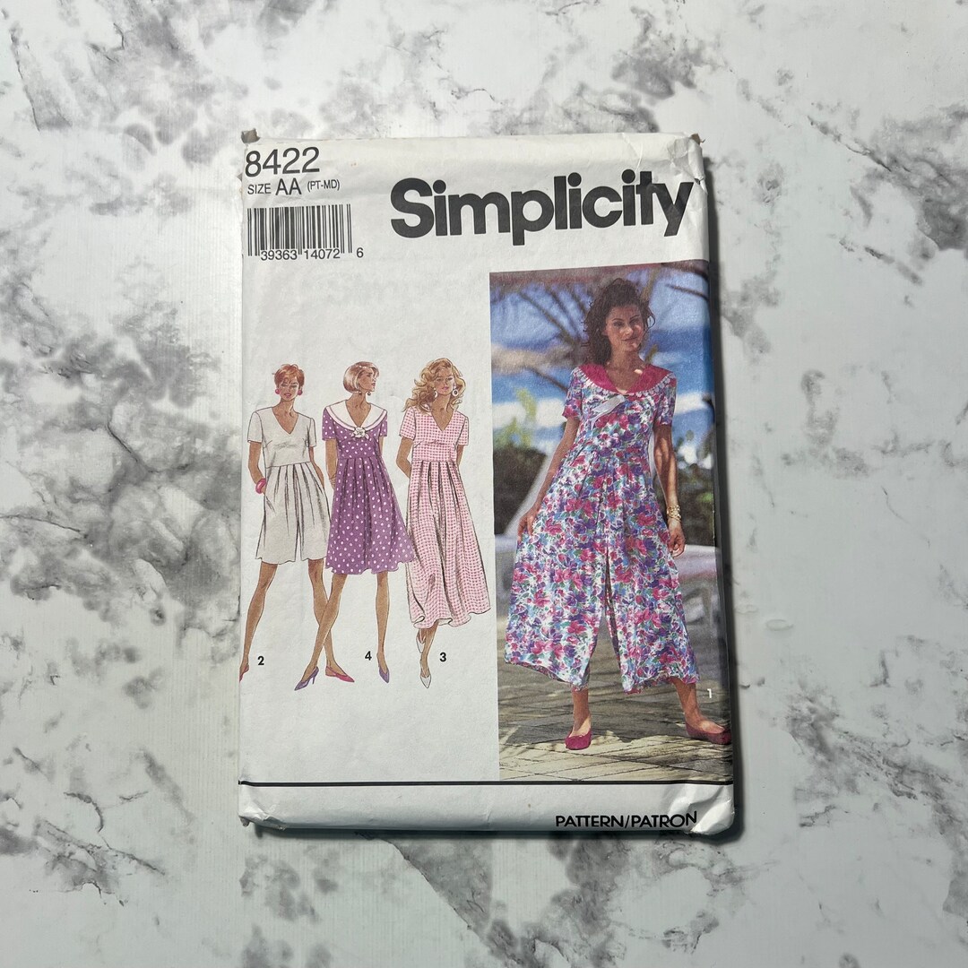 90s Misses' Jumpsuit and Dress Pattern, Each in 2 Lengths, Short Sleeve ...