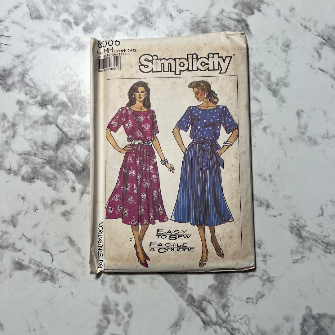 80s Easy to Sew Misses' Dress Pattern, Short Sleeve Midi Length Dress ...