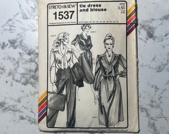 80s Misses' Dress and Belt Pattern, Long or Short Sleeve Dress Pattern ...