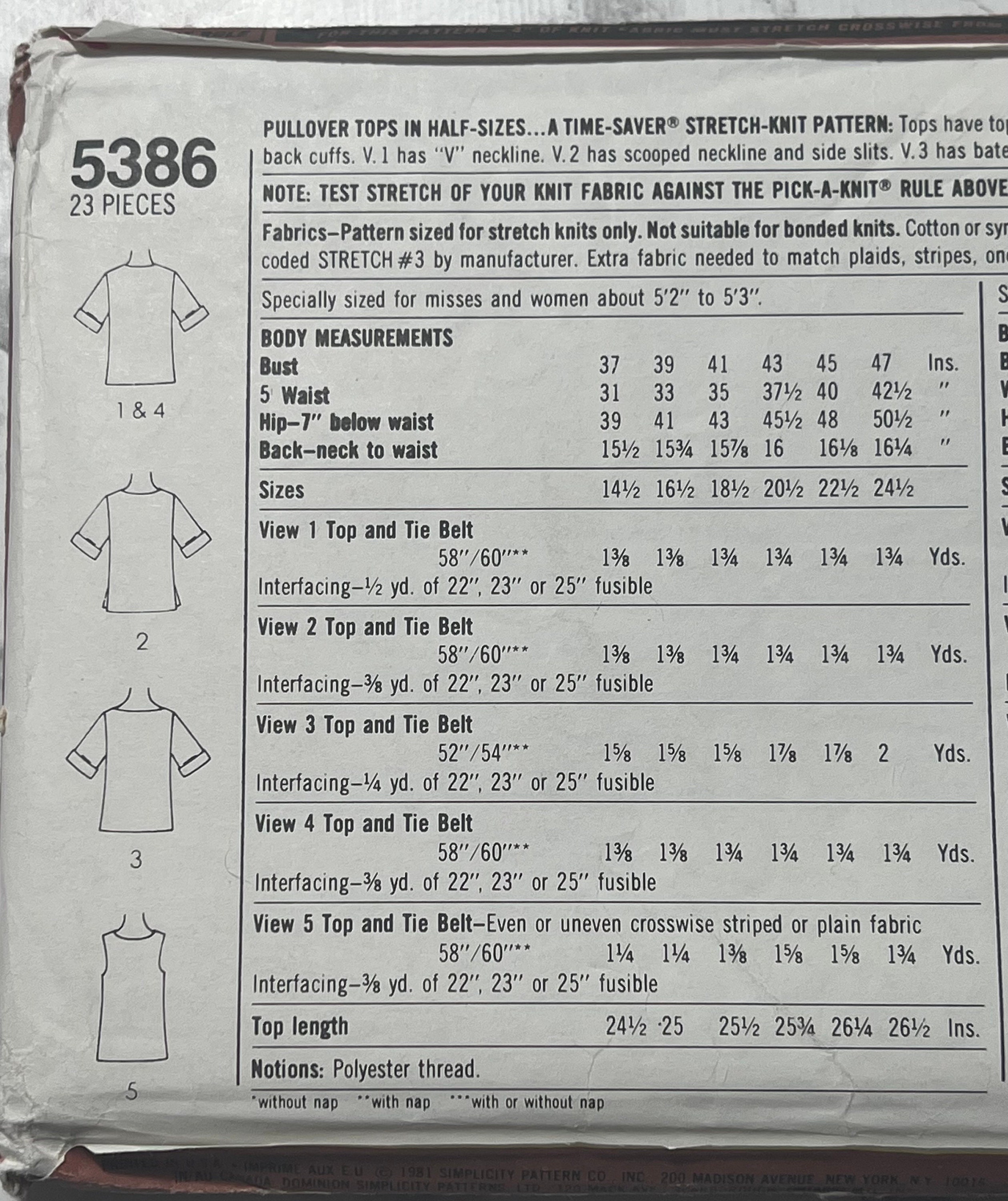80s Pullover Tops Pattern in Half-sizes, A Time Saver Stretch Knit ...