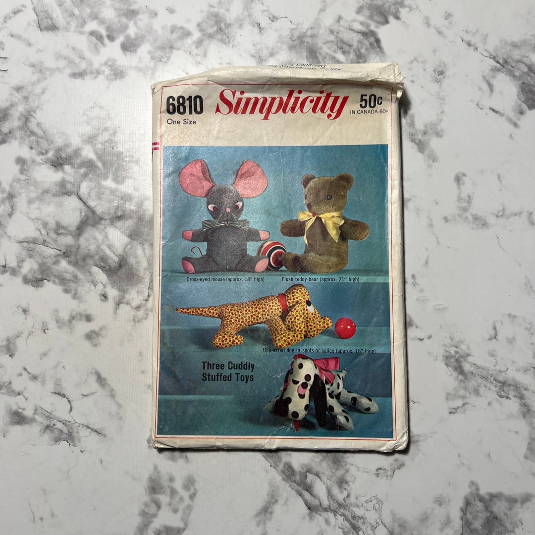 60s 3 Cuddly Soft Toys Pattern, Set of Stuffed Toys Pattern, Mouse, Dog ...