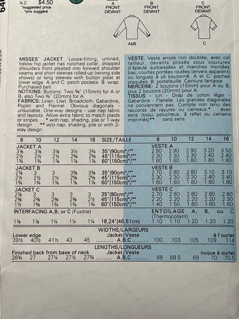 80s Fast and Easy Jacket Pattern, Simple to Sew Collared Jacket Pattern ...