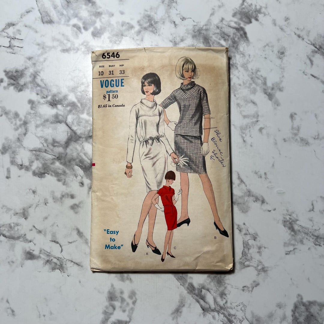 60s Easy to Make Two-piece or On-piece Dress Pattern, Long or Short ...