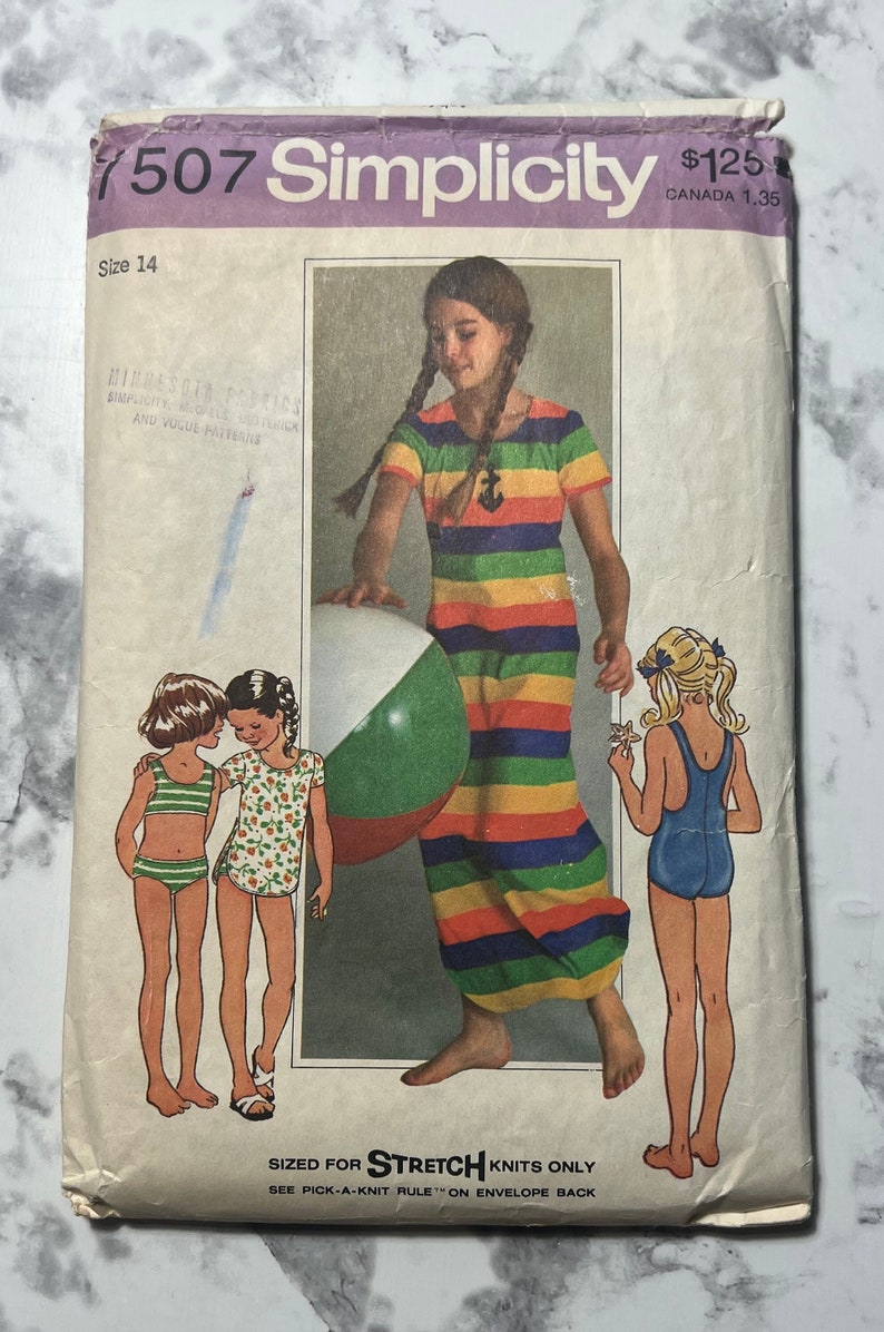 70s Girl's Bathing-suit, Bikini, and Cover-up Pattern, Kids One or Two ...