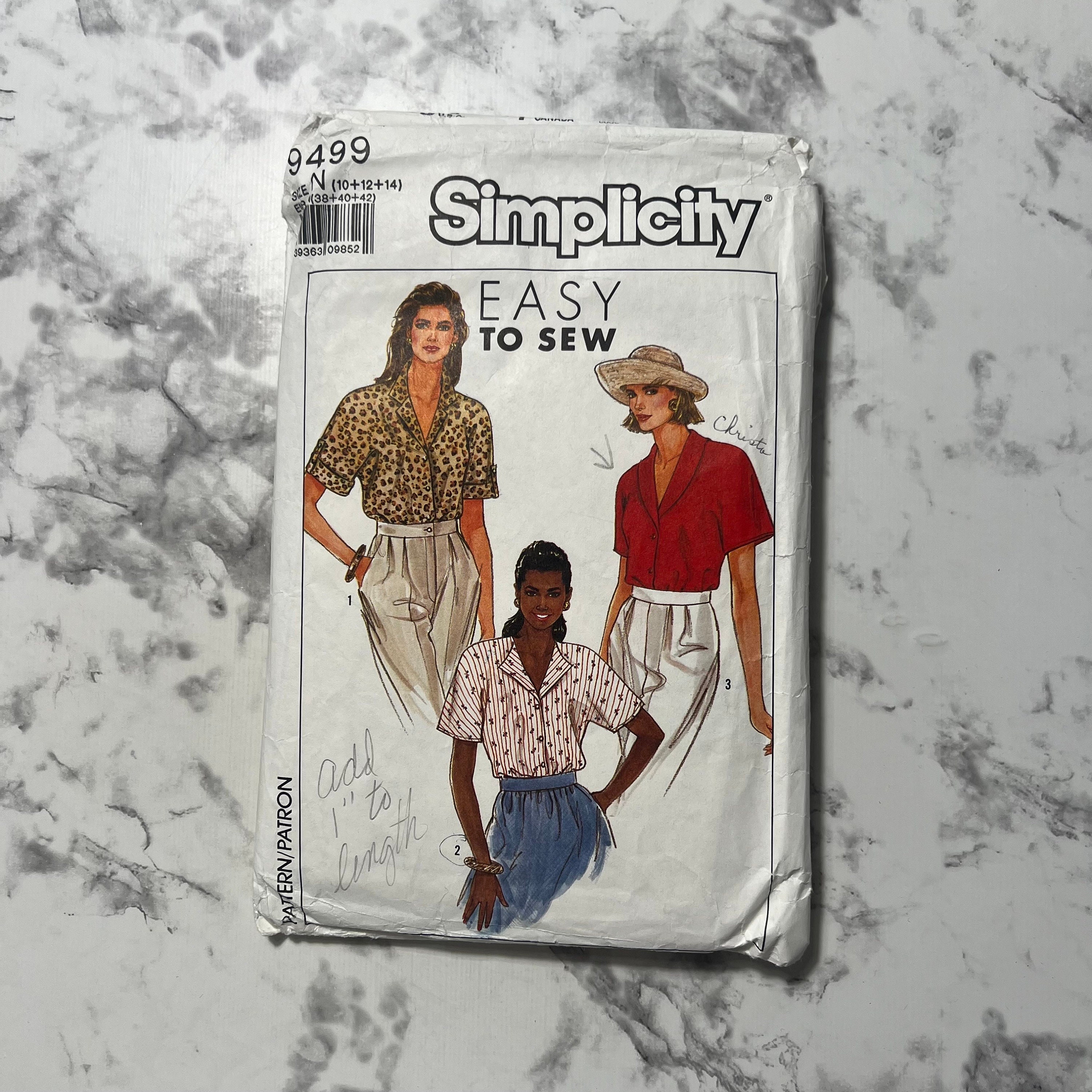 80s Misses' Set of Easy to Sew Blouses Pattern, Short Sleeve Collared ...