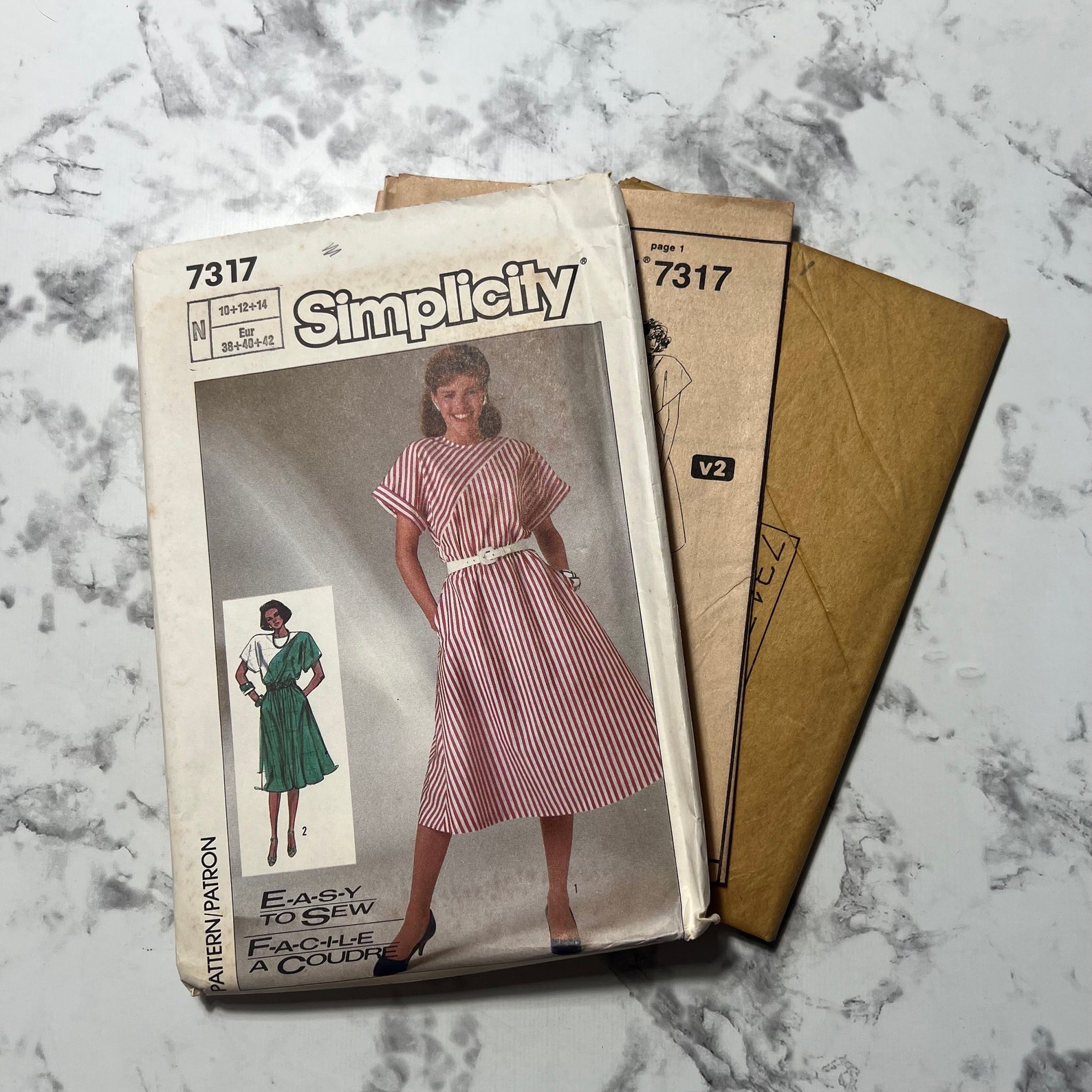 80s Easy to Sew Misses' Dress Pattern, Short Sleeve Colorblock Dress ...