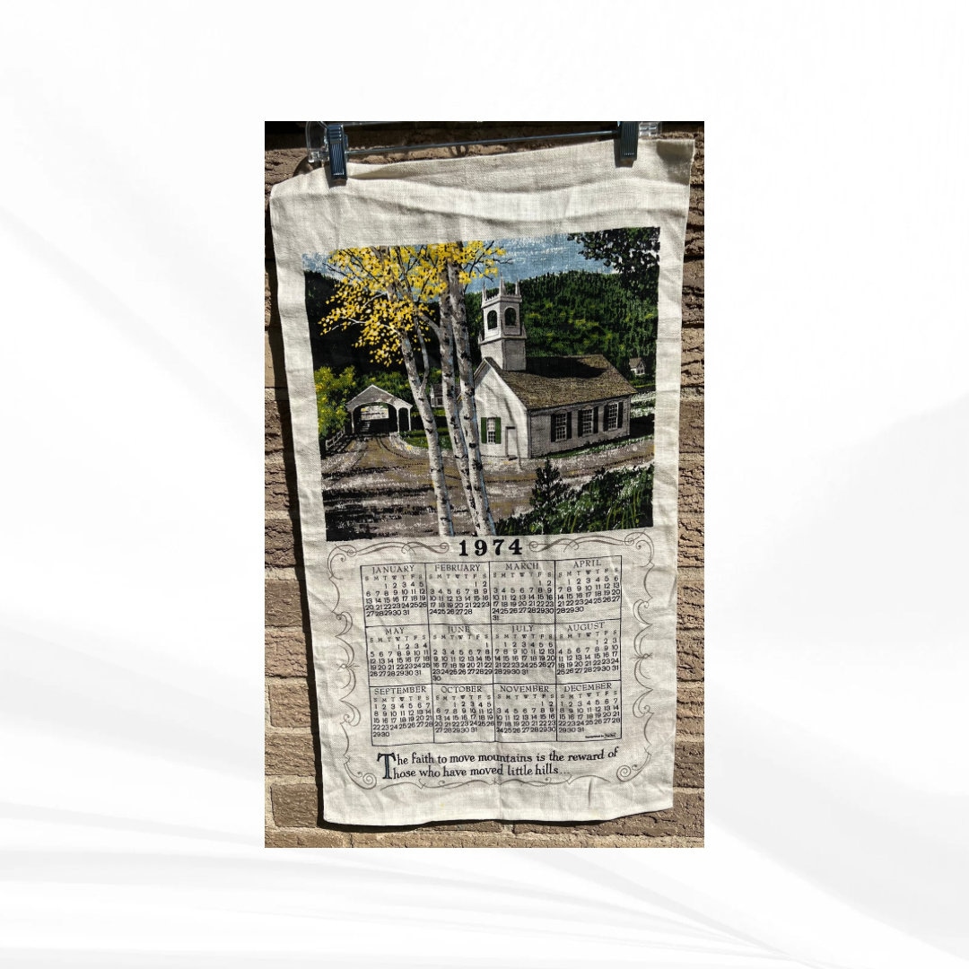 Vintage 70s Linen Calendar Tea Towel, 1974 Calendar Tea Towel With ...