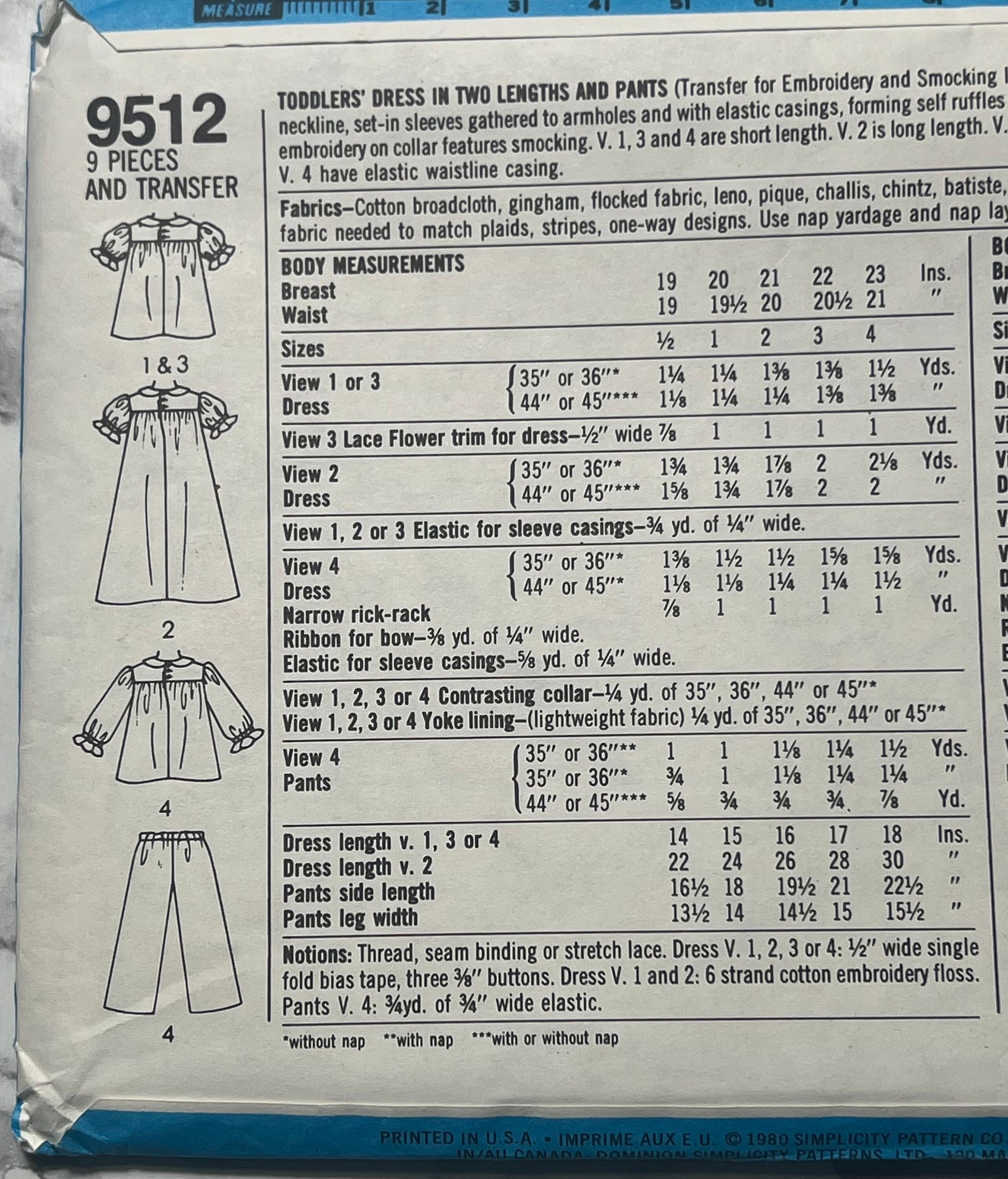 80s Toddlers' Dress in 2 Lengths & Pants Pattern, Long or Short Sleeve ...
