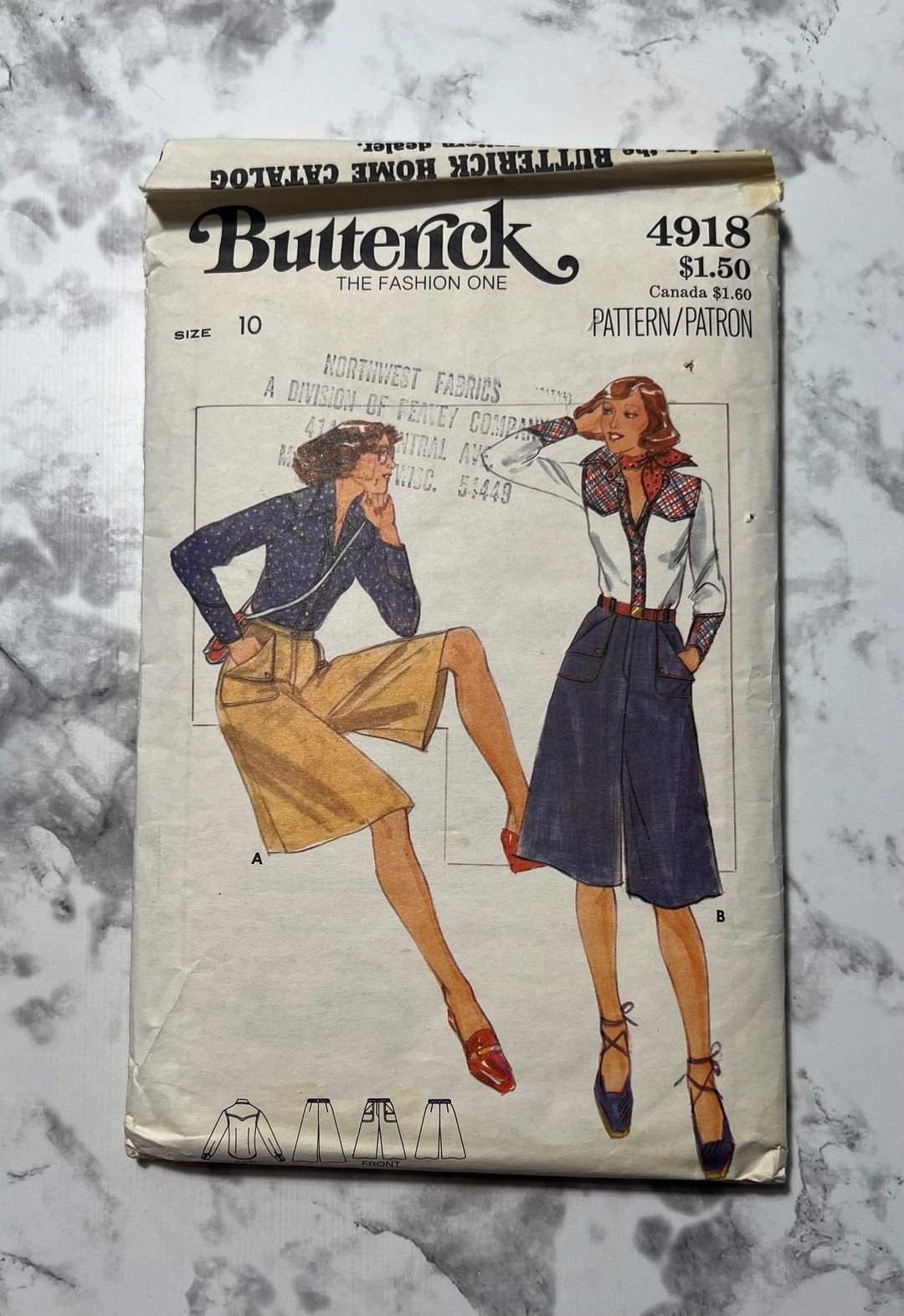 70s Misses Shirt and Culottes Pattern, Long Sleeve Collared Blouse and ...