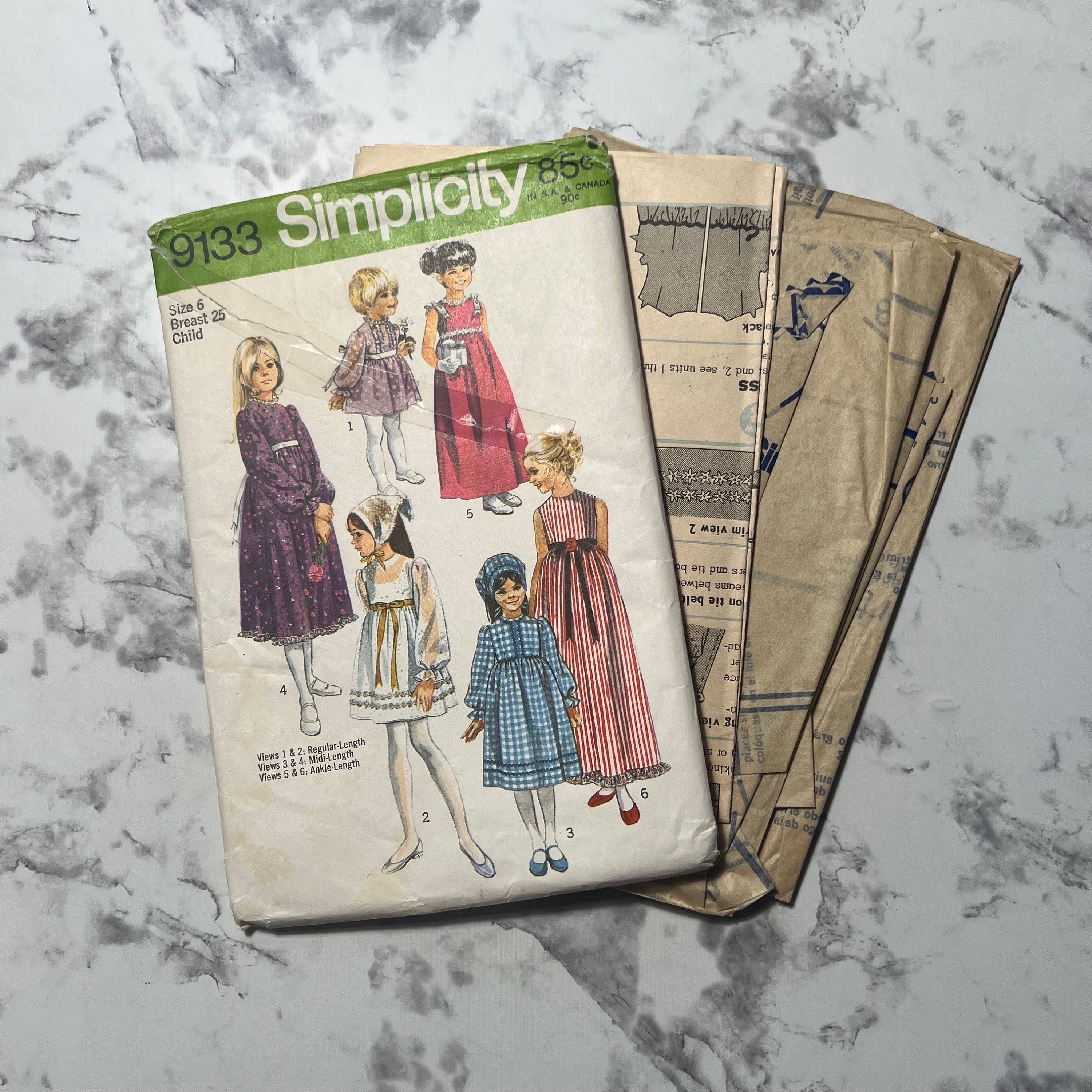 70s Childs' and Girls' Dress in 3 Lengths and Scarf Pattern, Long ...