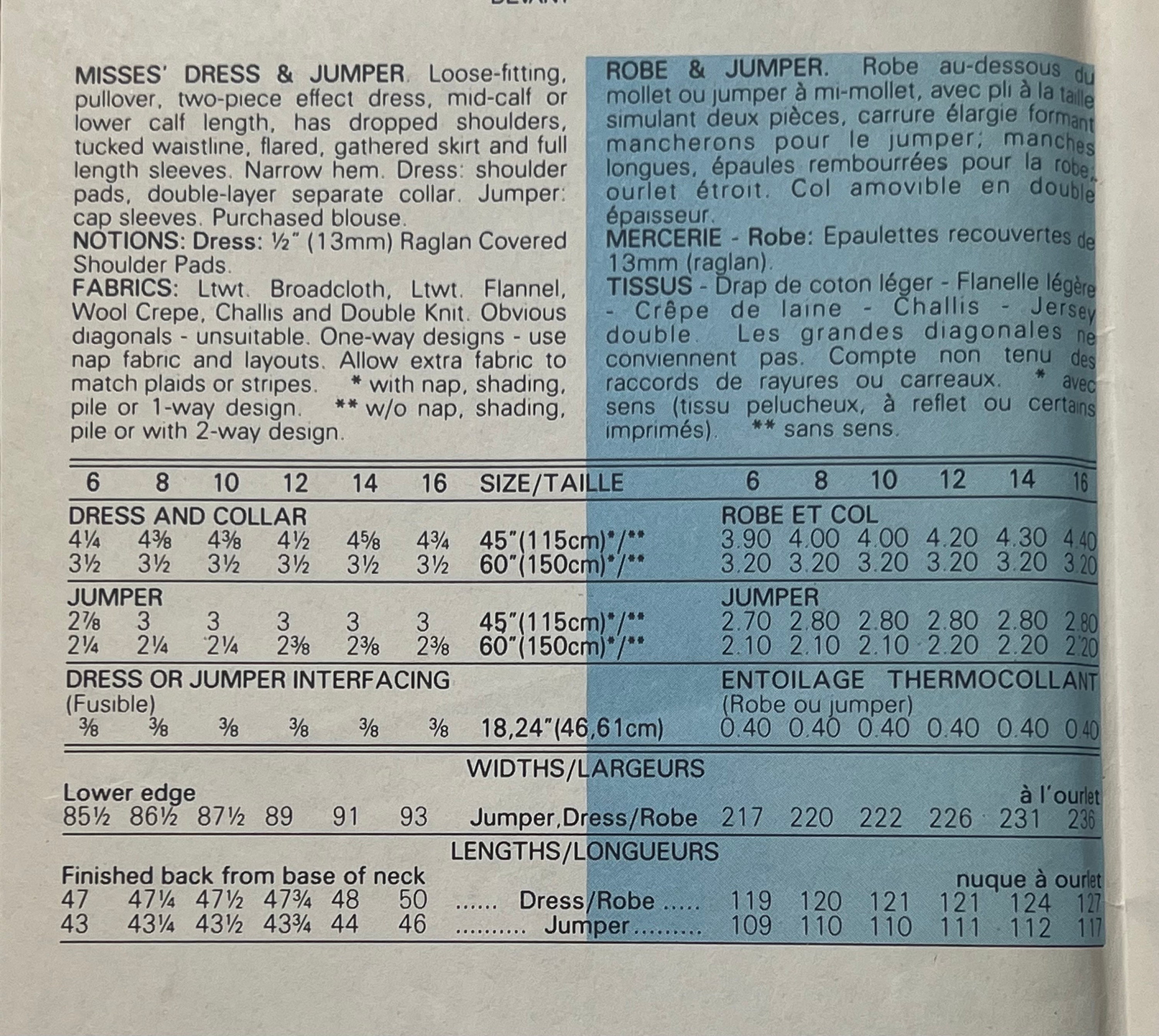 80s Misses' Dress and Jumper Pattern, Midi Length Long Sleeve Dress or ...