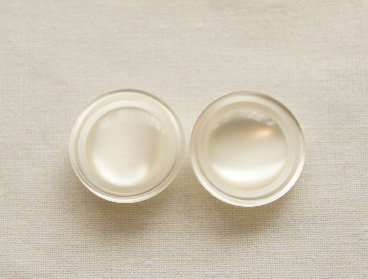 Vintage Round White Shiny Plastic Buttons, Set of 2 Small/medium Round ...