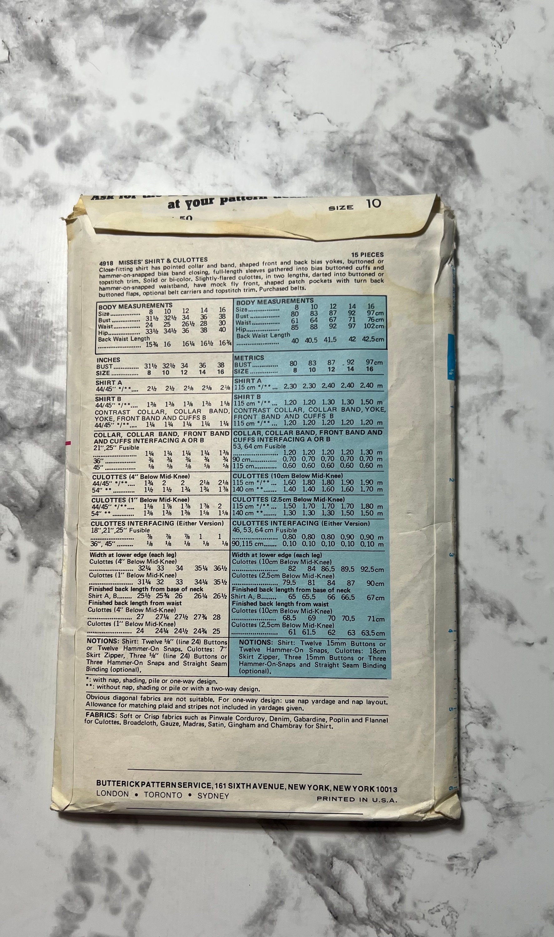 70s Misses Shirt and Culottes Pattern, Long Sleeve Collared Blouse and ...