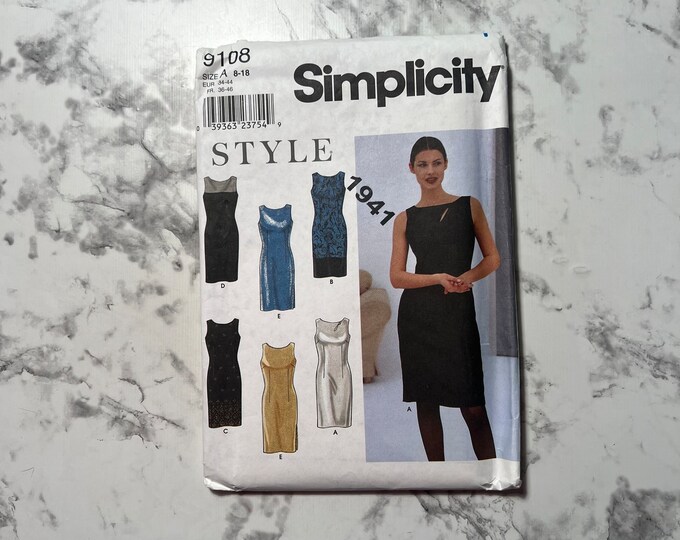 90s Misses' Dress Pattern, Style Pattern, Sleeveless Boat Neck Knee ...