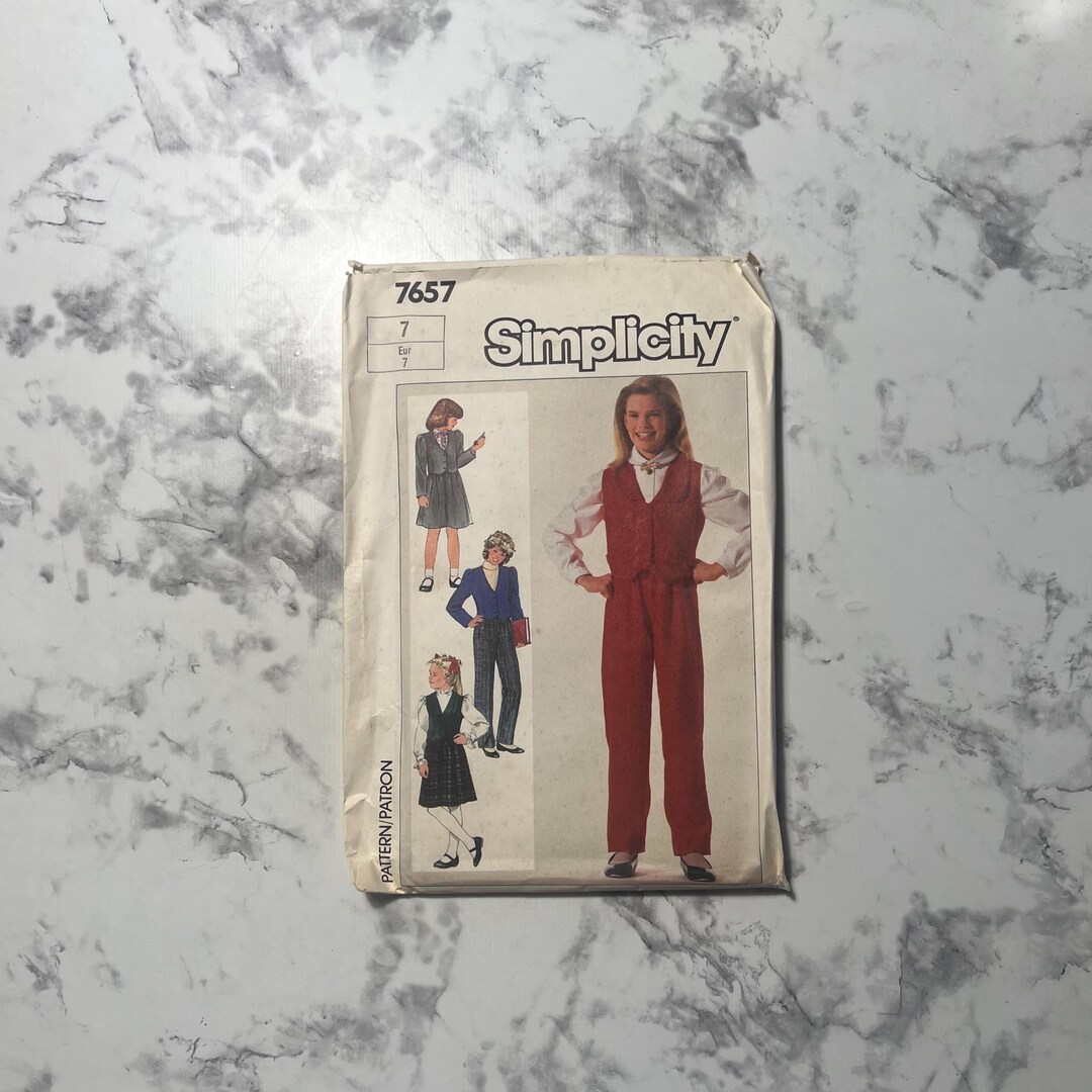 80s Girls' Pull-on Pants, Skirt, and Lined Jacket or Vest Pattern, Kids ...