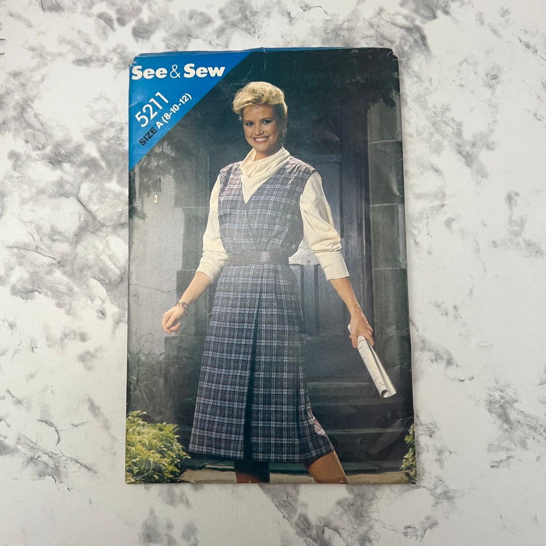 80s Misses' Jumper Pattern, Wrap Front Sleeveless Knee Length Dress ...