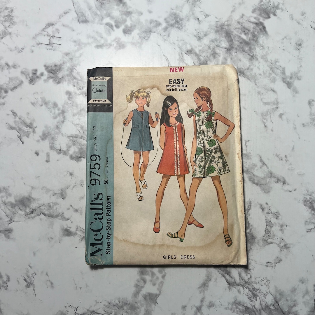 60s Girls' Quickie Dress Pattern, Sleeveless Children's Mini Dress ...