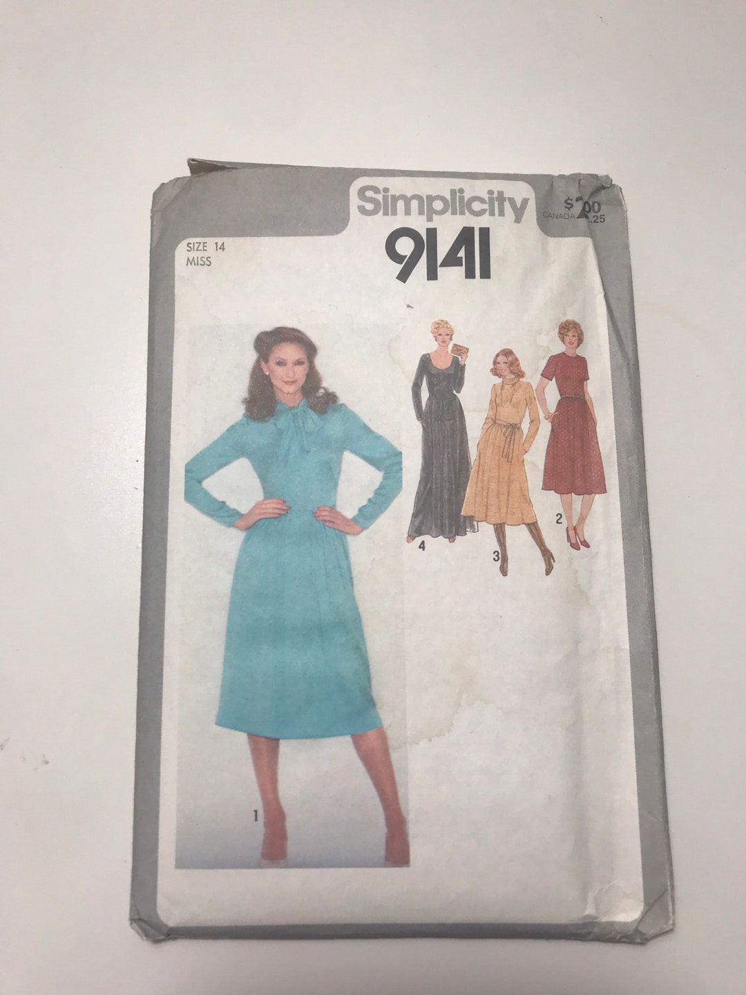 70s Misses Dress Pattern in 2 Lengths and Tie Belts, Long Sleeve Knee ...