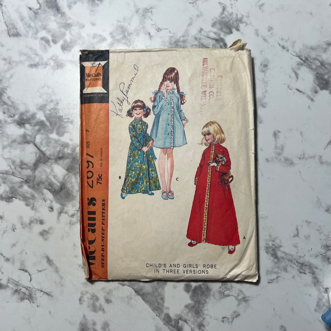 70s Child's and Girls' Robe Pattern in 3 Versions, Long Sleeve Floor ...