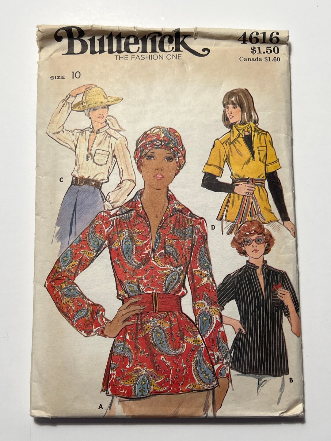 70s Collared V Neck Blouse and Scarf Pattern, Short or Long Sleeve ...