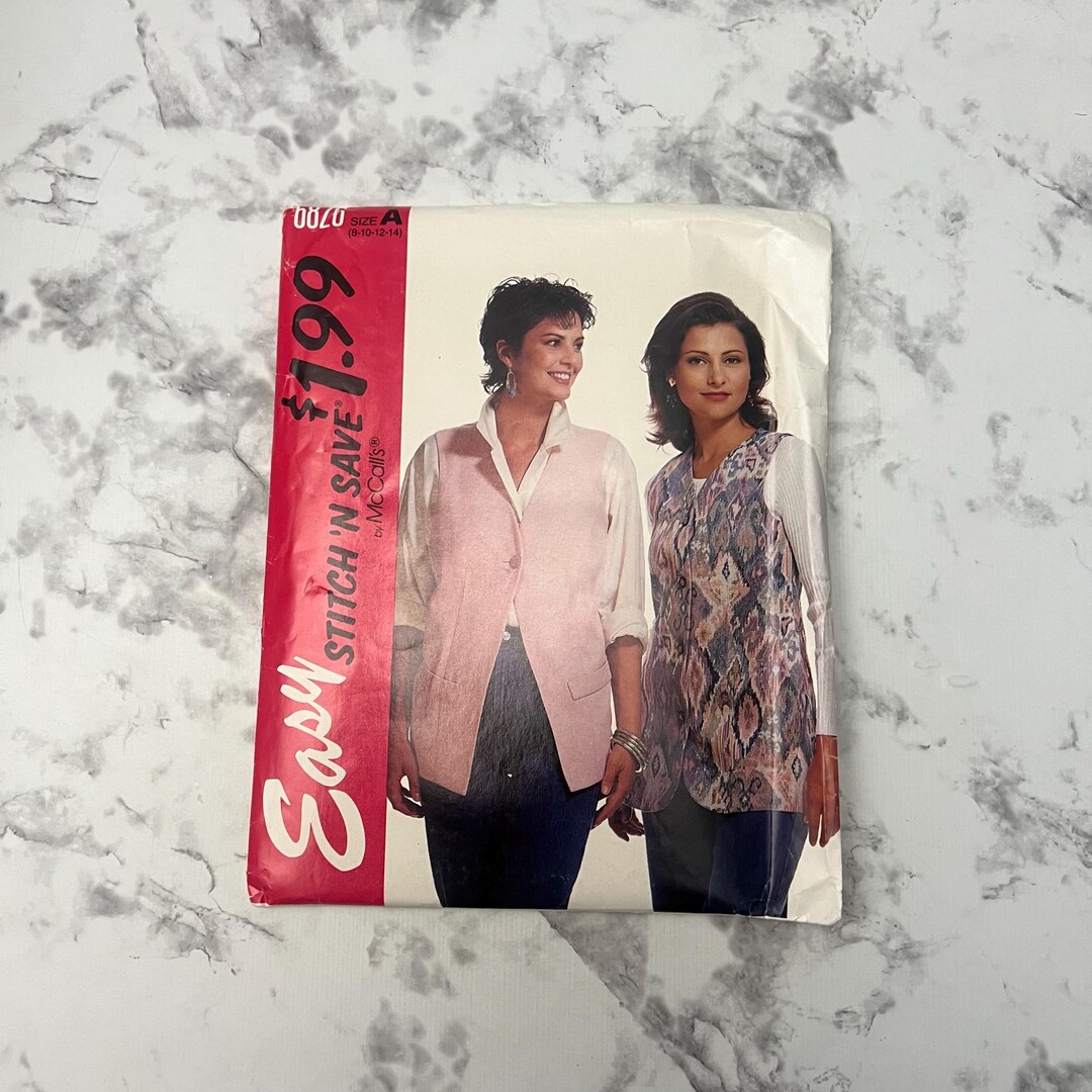 90s Easy Misses' Set of Vests Pattern, Simple Loose Fitting One Button ...