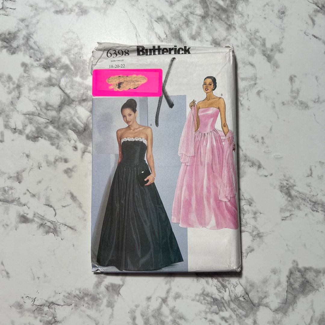 90s Misses/misses' Petite Dress and Stole Pattern, Flared Ball Gown Pattern, Butterick 6398 ...