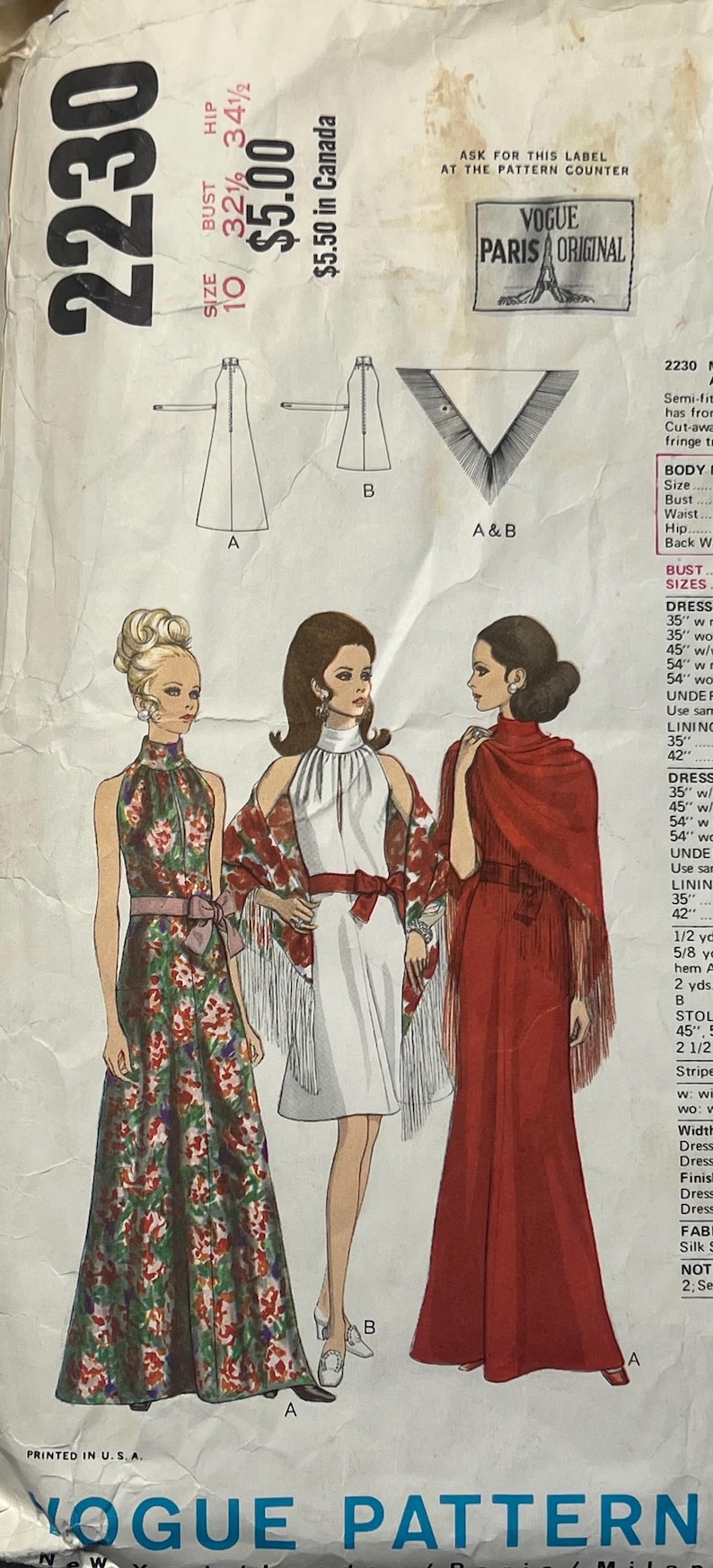 60s Vogue Paris Original Christian Dior Misses' One-piece Evening Dress ...