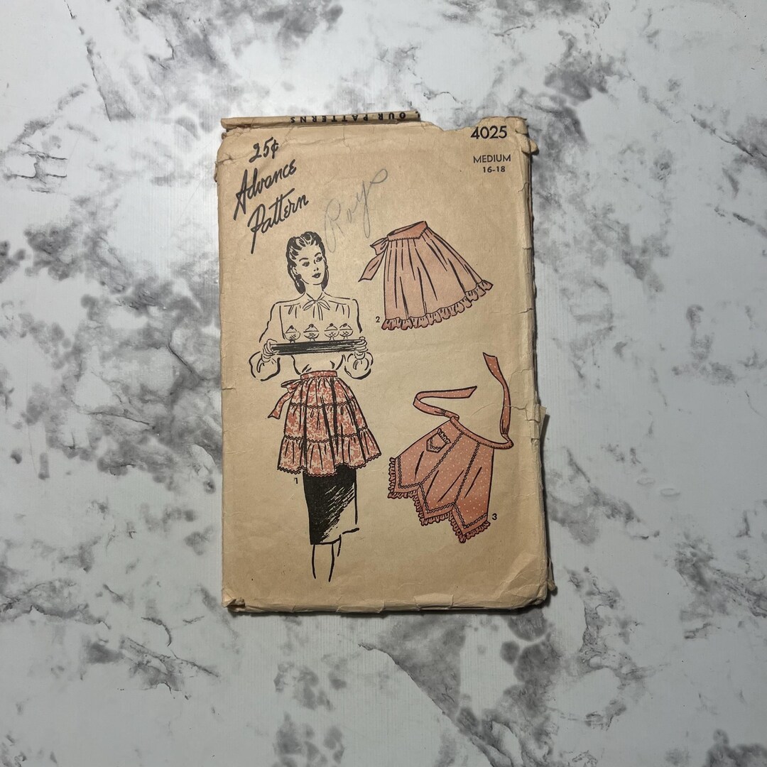 40s Misses' Set of Aprons, Tiered, Tucked, or Gored Apron Pattern, Half ...