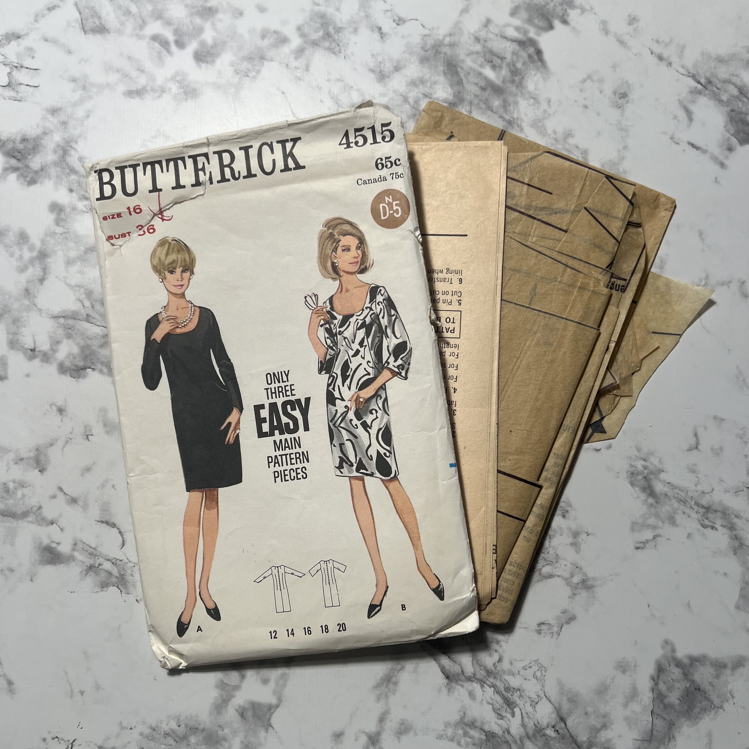 60s Easy One-piece Dress Pattern With Only 3 Main Pattern Pieces, Long ...