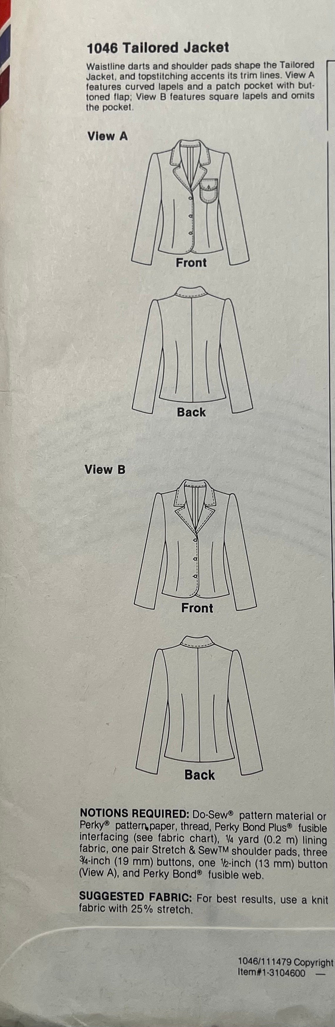 80s Tailored Jacket Pattern, Women's Fitted Button Front Blazer Pattern ...