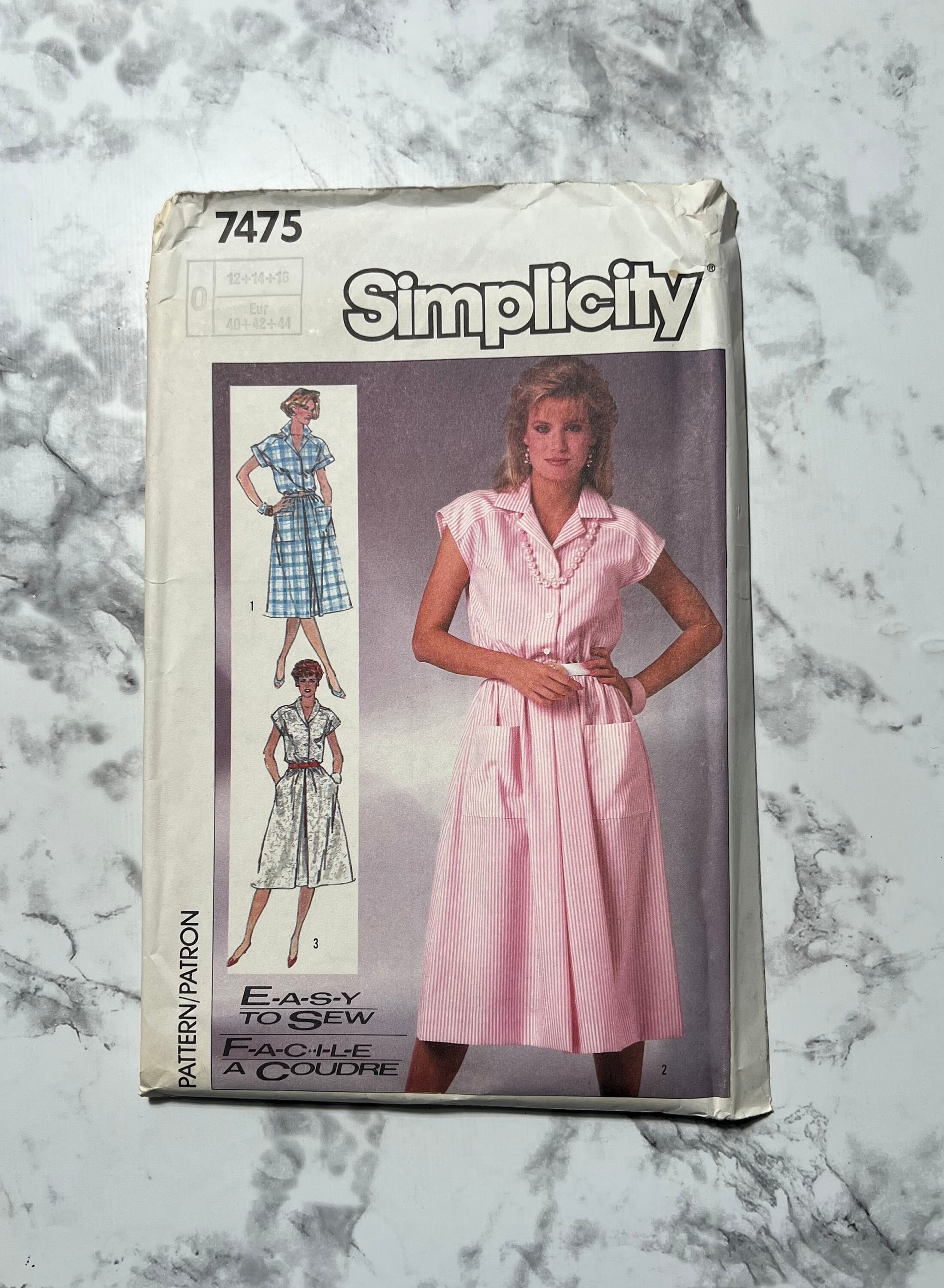 80s Misses Easy to Sew Dress Pattern, Short Sleeve Collared Button Down ...