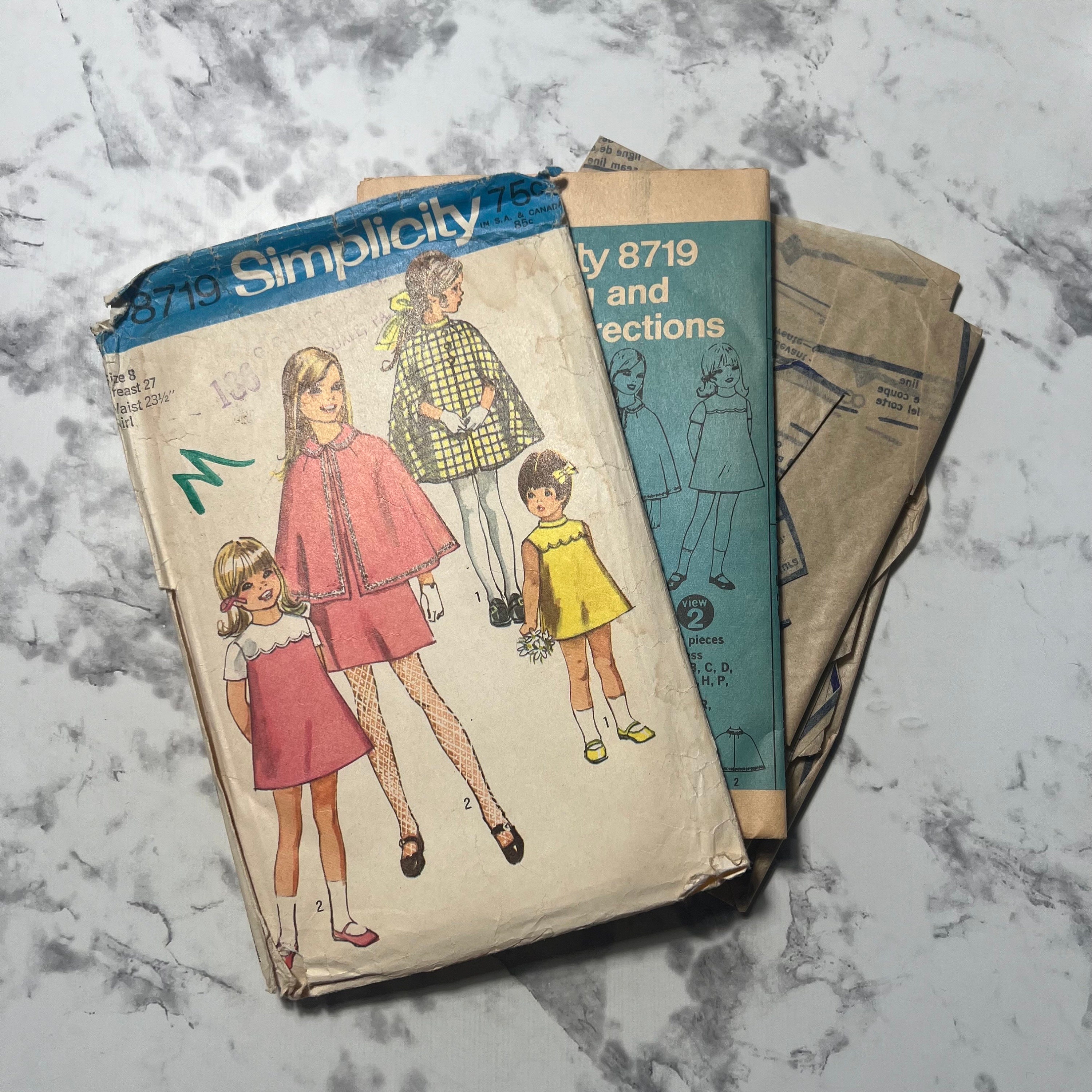 70s Child's and Girls' Cape in 2 Lengths and Dress Pattern, Sleeveless ...