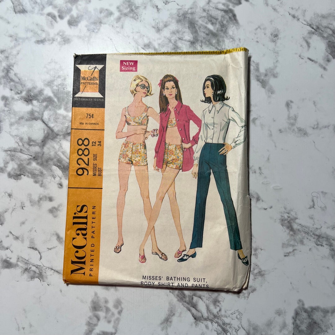 60s Misses' Bathing Suit, Body Shirt, and Pants Pattern, Two Piece ...