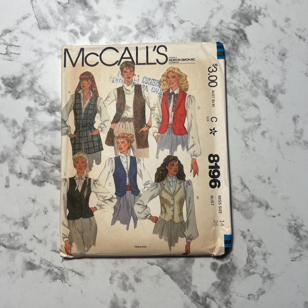 80s Misses' Vests Pattern, Set of Button Front Vests Pattern, Lined or ...