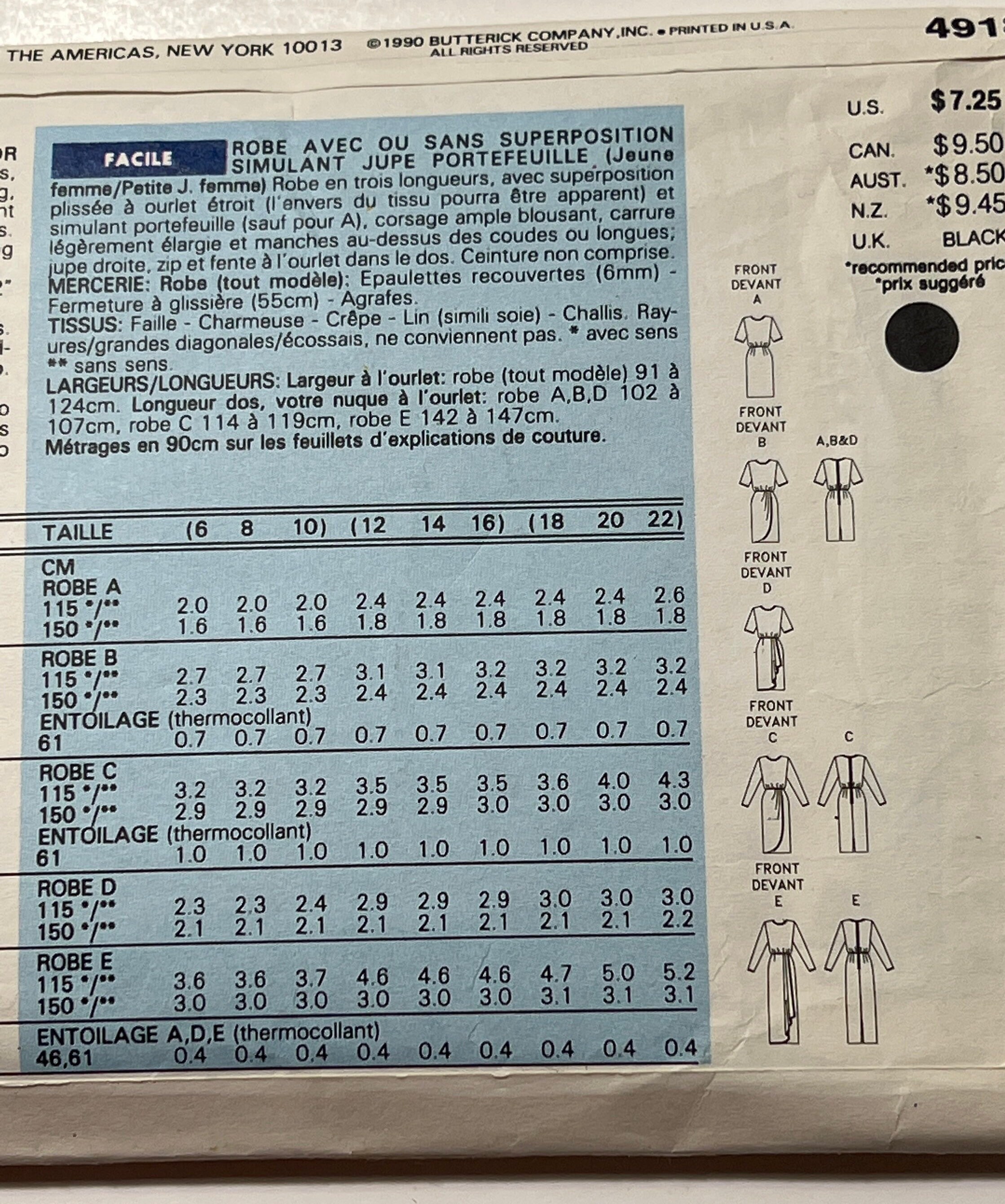 90s Easy Dress With or Without Front Mock Wrap Skirt Pattern, Elbow ...