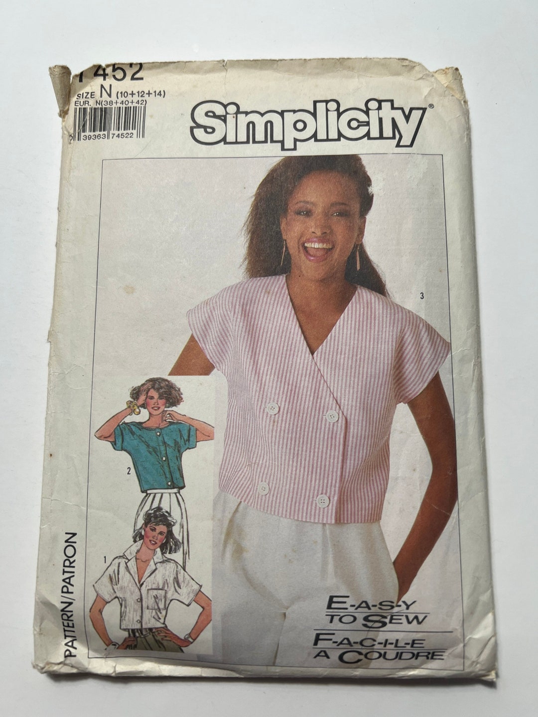 80s Set of Easy to Sew Tops Pattern, Collared or Collarless Crop Top ...