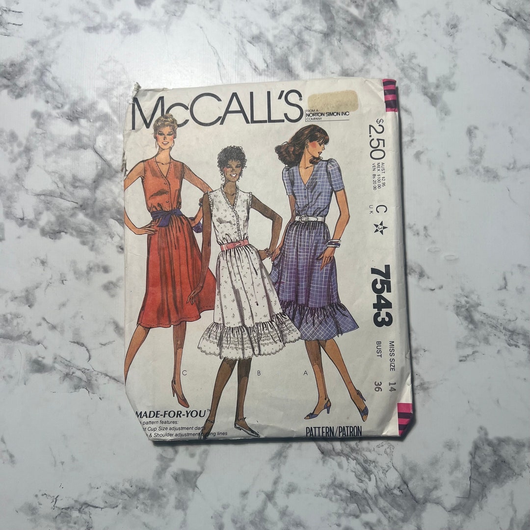 80s Misses' Dress Pattern, Sleeveless or Short Sleeve Button Front ...