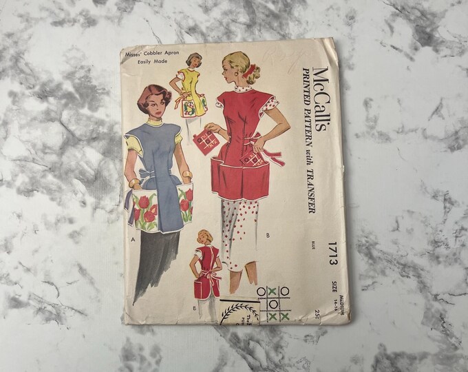 50s Easily Made Misses' Cobbler Apron Pattern, Smock Style Tie Back ...
