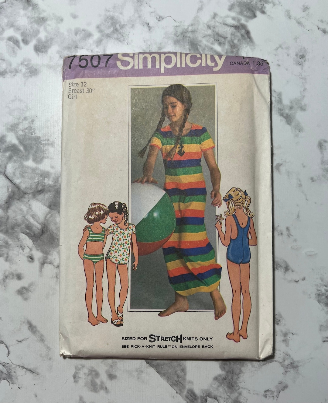 70s Girl's Bathing-suit, Bikini, and Cover-up Pattern, Kids One or Two ...