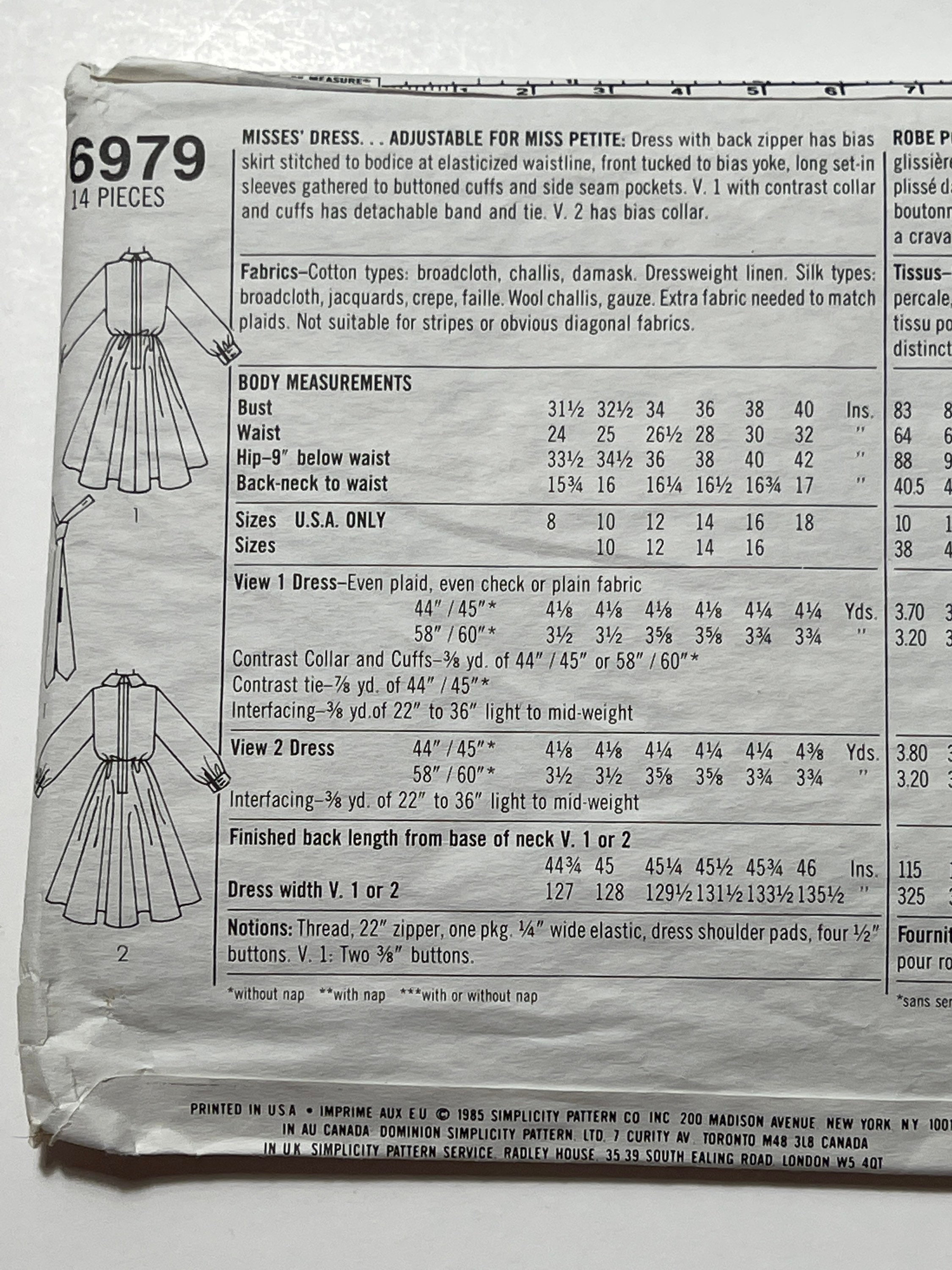 80s Connoisseur Misses Dress Pattern, Long Sleeve Collared Dress ...