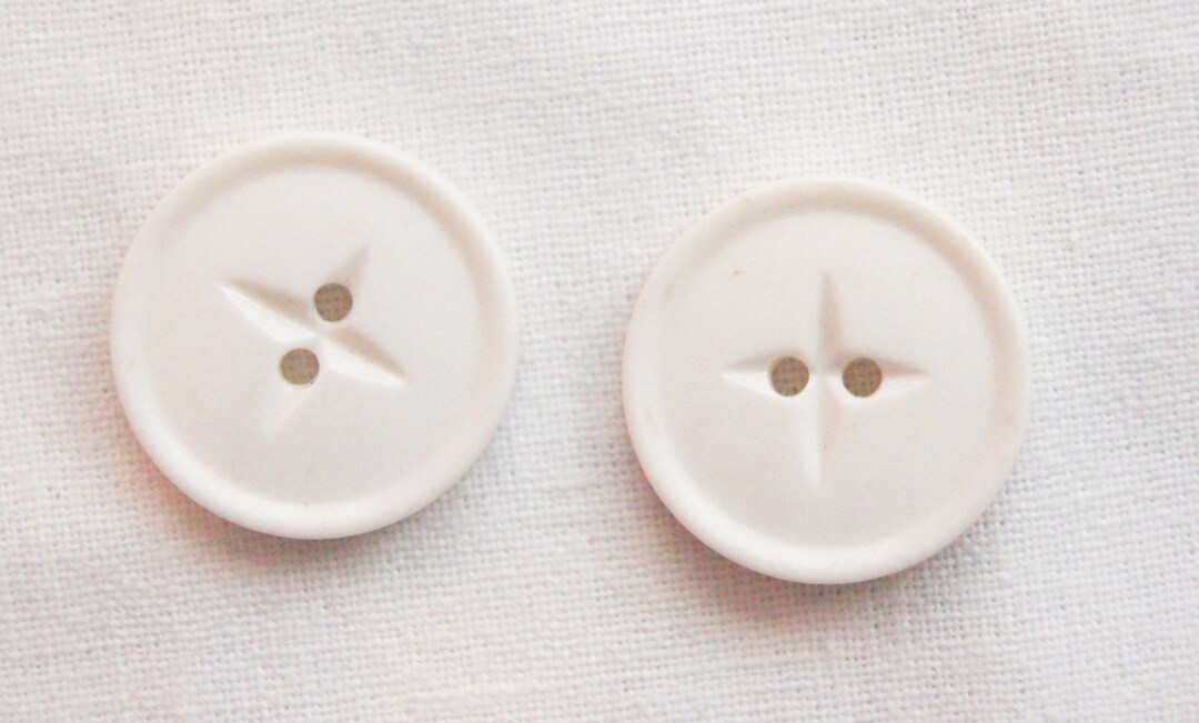 Vintage Round White Plastic Buttons With Plus Sign Detail, Set of 2 ...