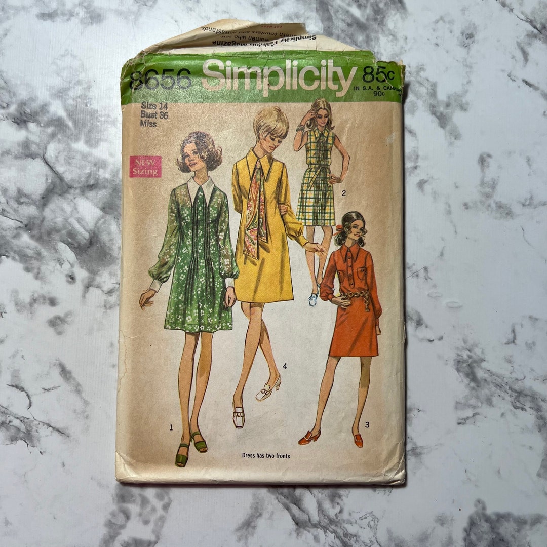 60s Misses' Shirt Dress Pattern, Long Sleeve or Sleeveless Collared ...