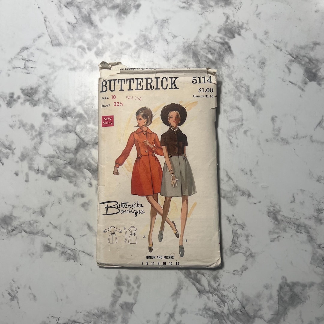 60s Butterick Boutique Junior and Misses' One-piece Dress Pattern, Long ...