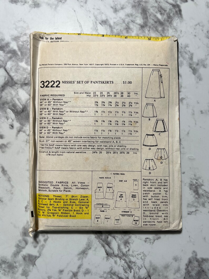 70s Misses Set of Pantskirts Pattern, Women's Short Wrap Front Skorts ...