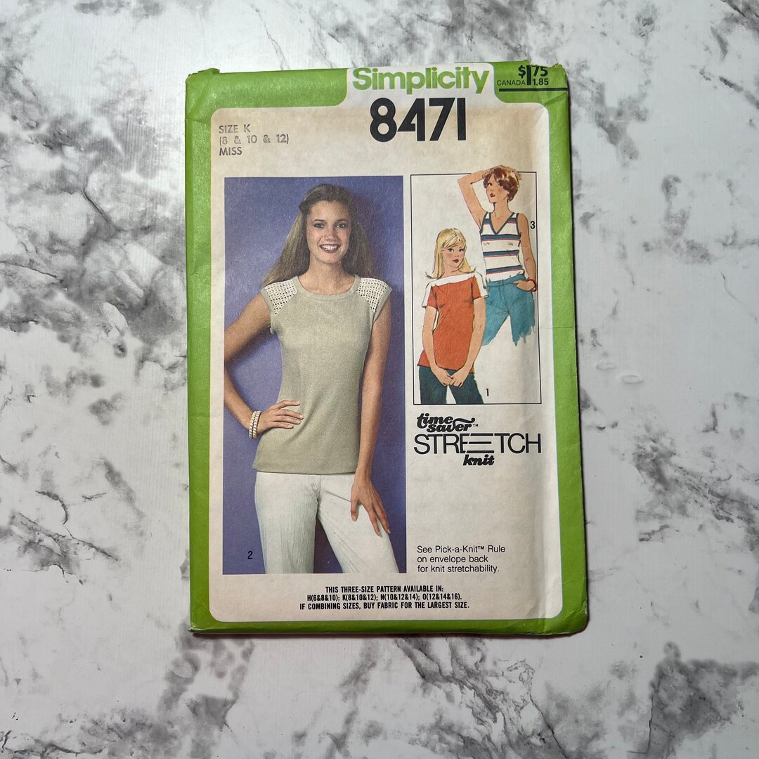 70s Misses' Pullover Tops Pattern, A Time-saver Stretch-knit Pattern, Sleeveless or Short Sleeve ...